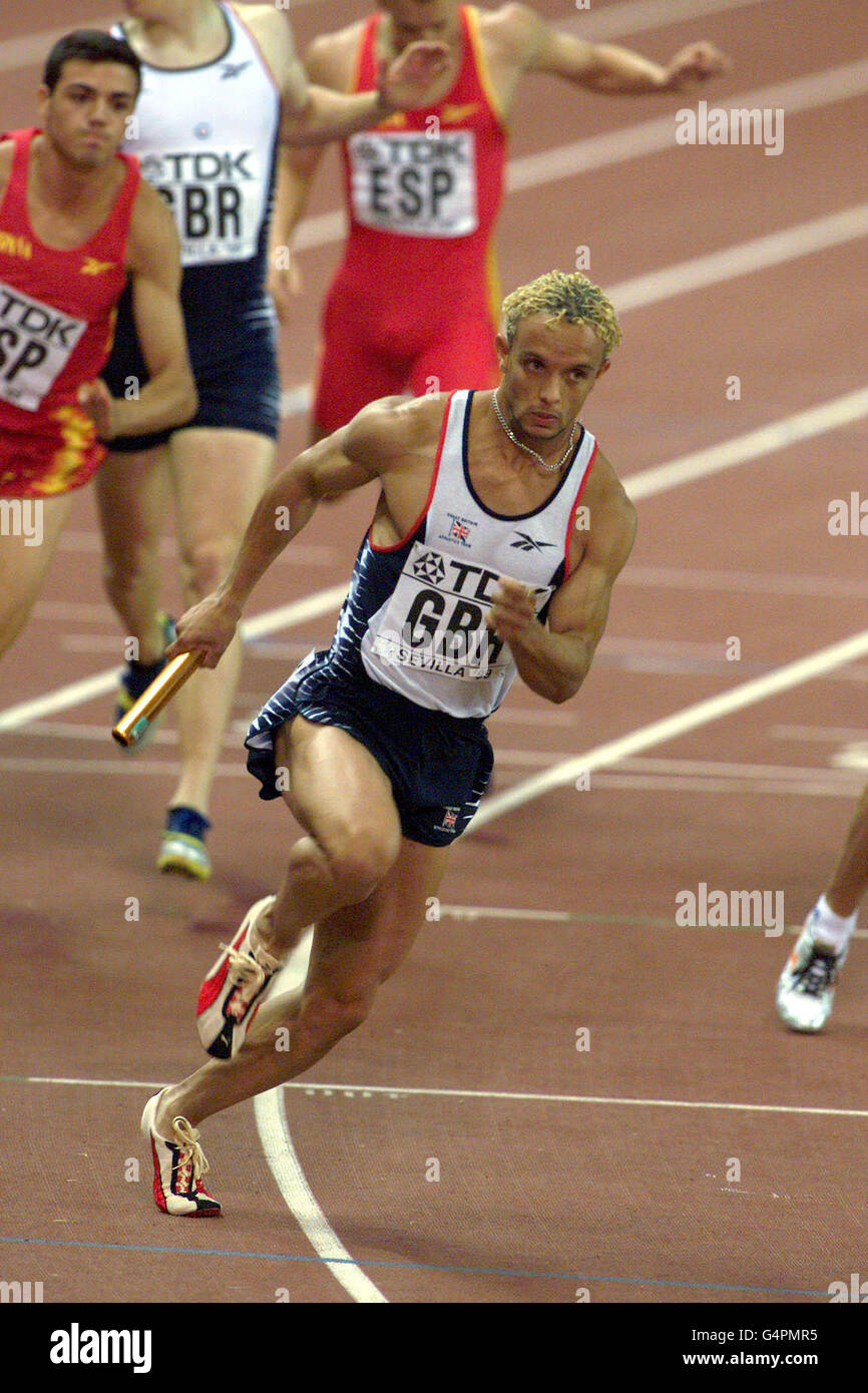 Britain's Jamie Baulch take on the last part of the 4x 400m, during ...