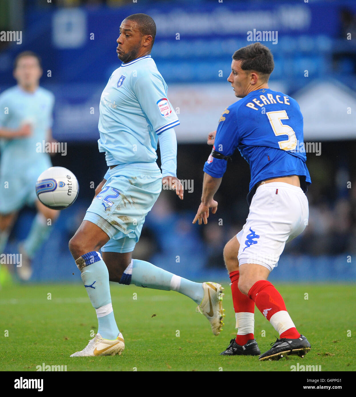 Portsmouths jason pearce and coventry citys clive platt hi-res stock ...