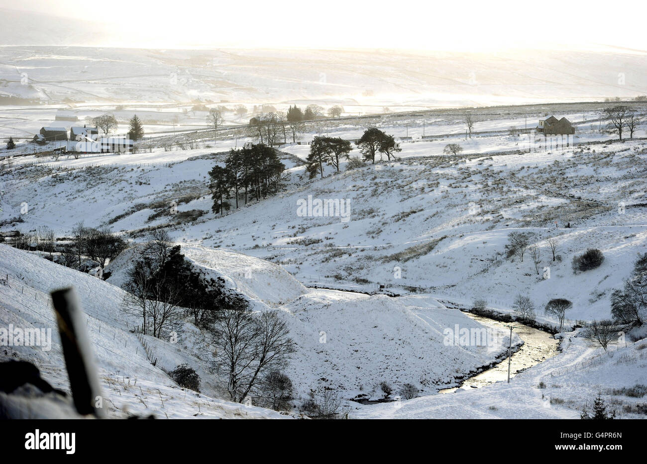 A general view of Cowshill, County Durham, as snowfall continues to ...