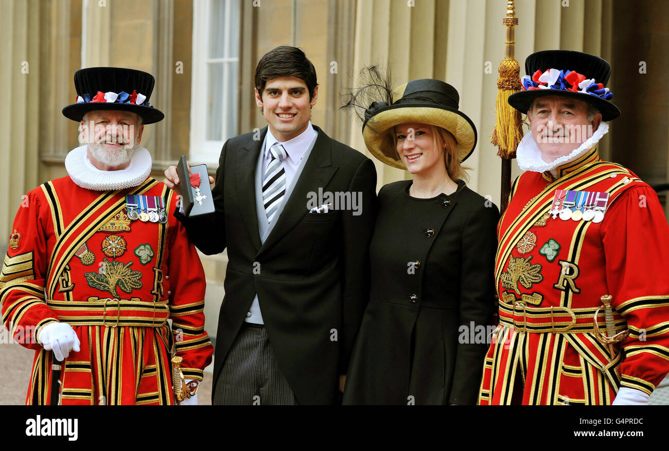 England cricketer Alastair Cook stands with his fiancée Alice Hunt and ...