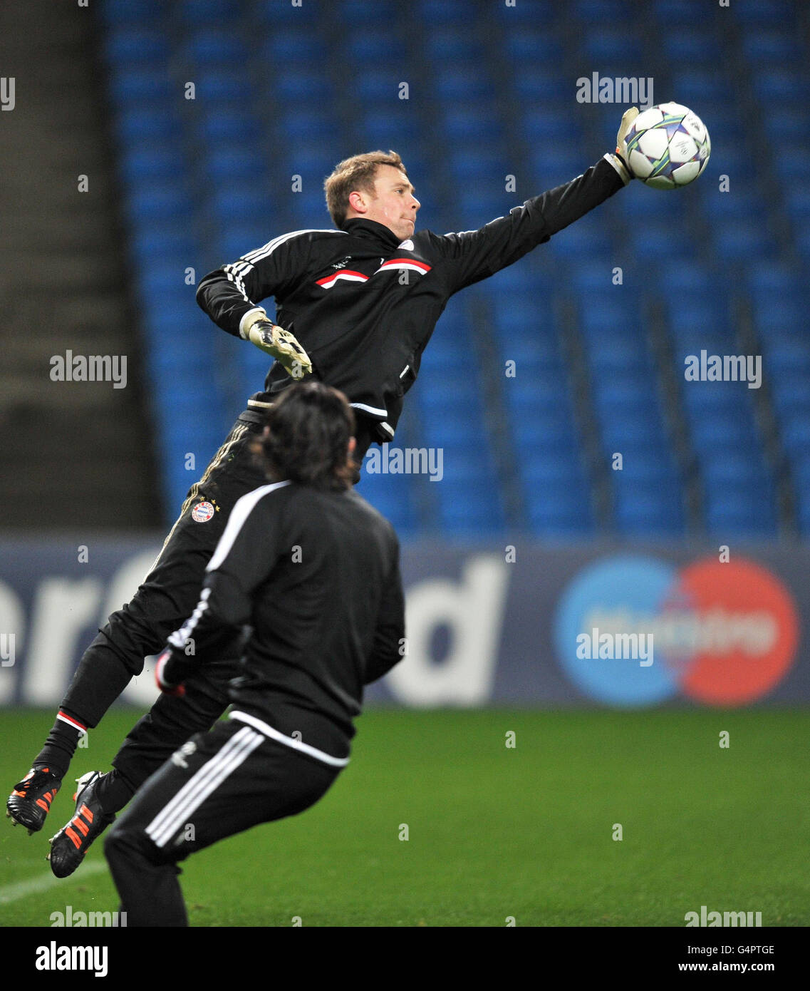 Bayern Munich's Manuel Neuer during the training session at the Etihad ...