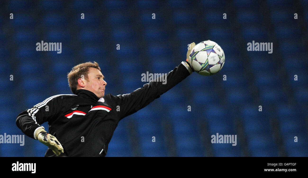 Bayern Munich's Manuel Neuer during the training session at the Etihad ...