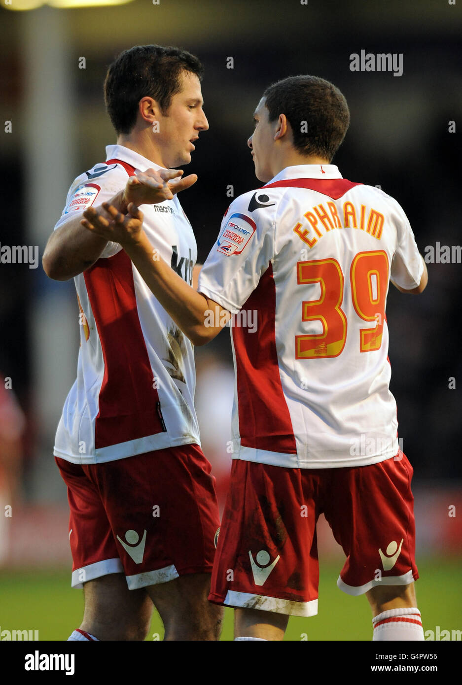 Charlton Athletic's Yann Kermorgant (left) celebrates with team mate ...