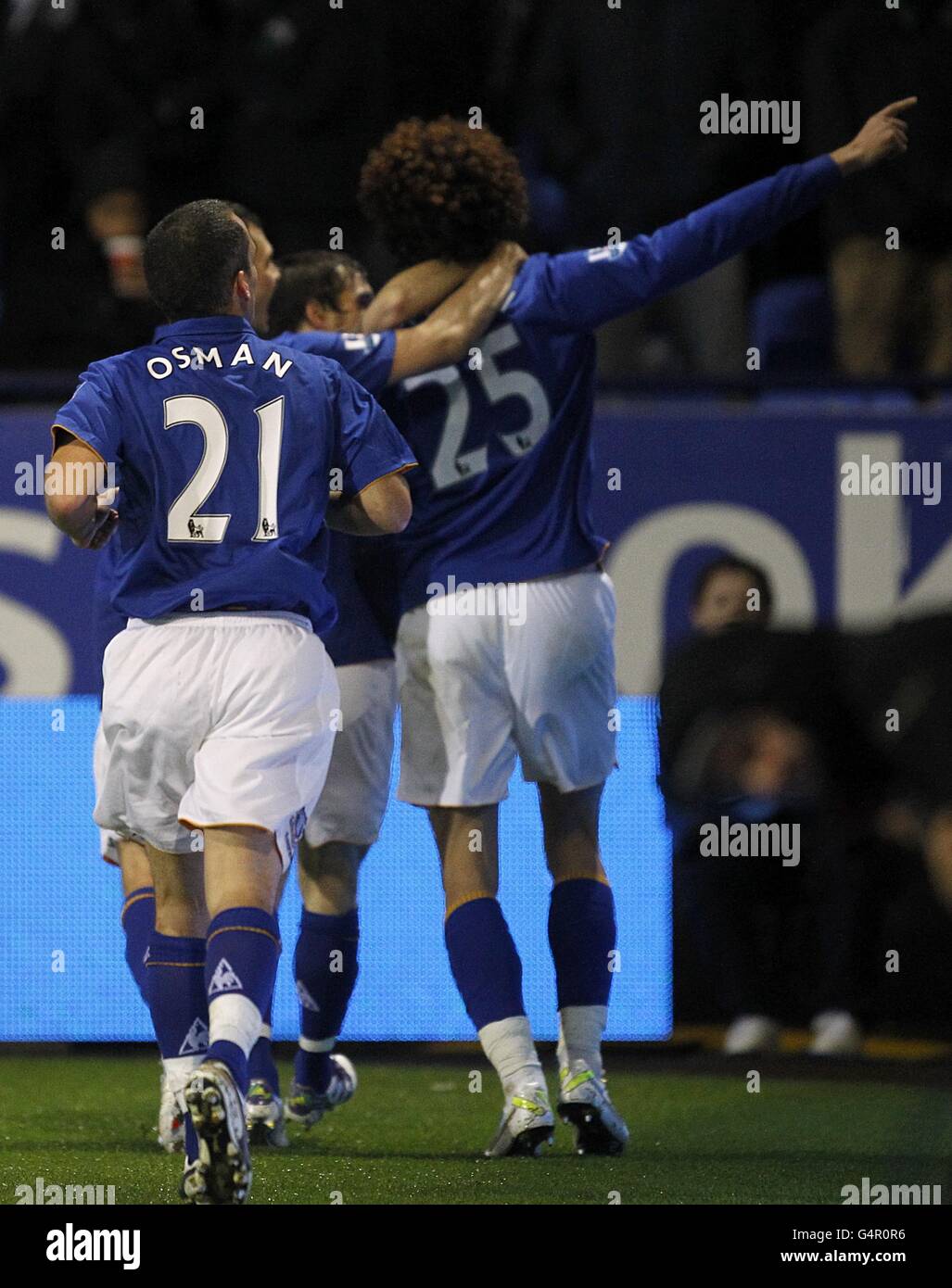 Everton's Marouane Fellaini (25) celebrates after scoring his team's ...