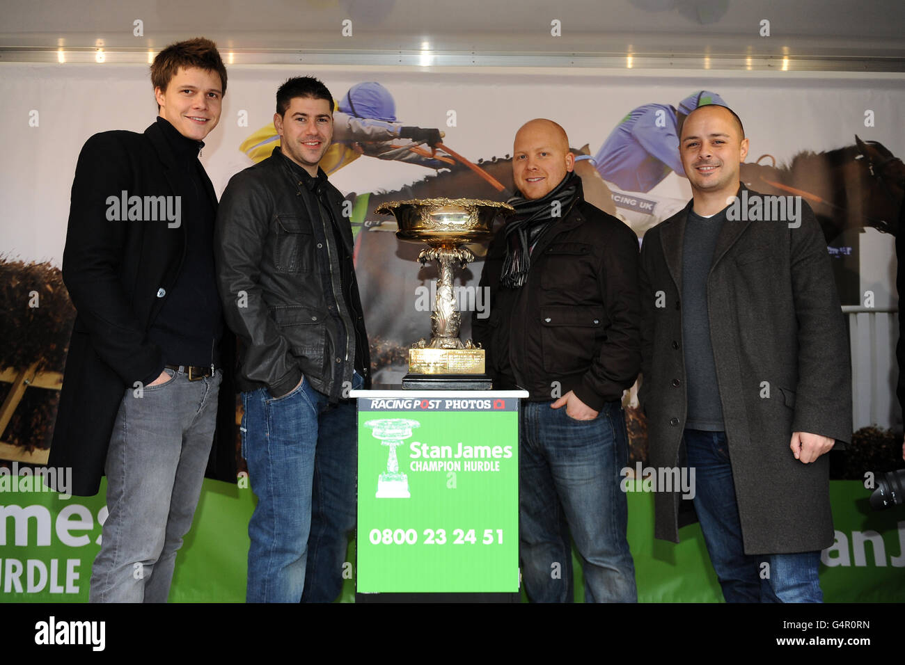 Racegoers have their picture taken with the Stan James Champion Hurdle ...