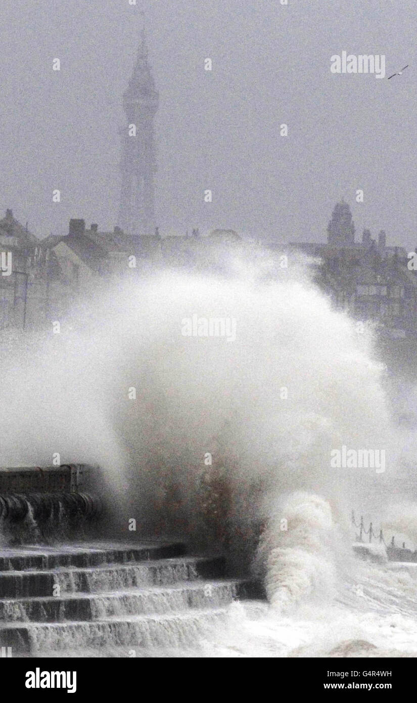 Strong winds high waves batter coastline blackpool hi-res stock ...
