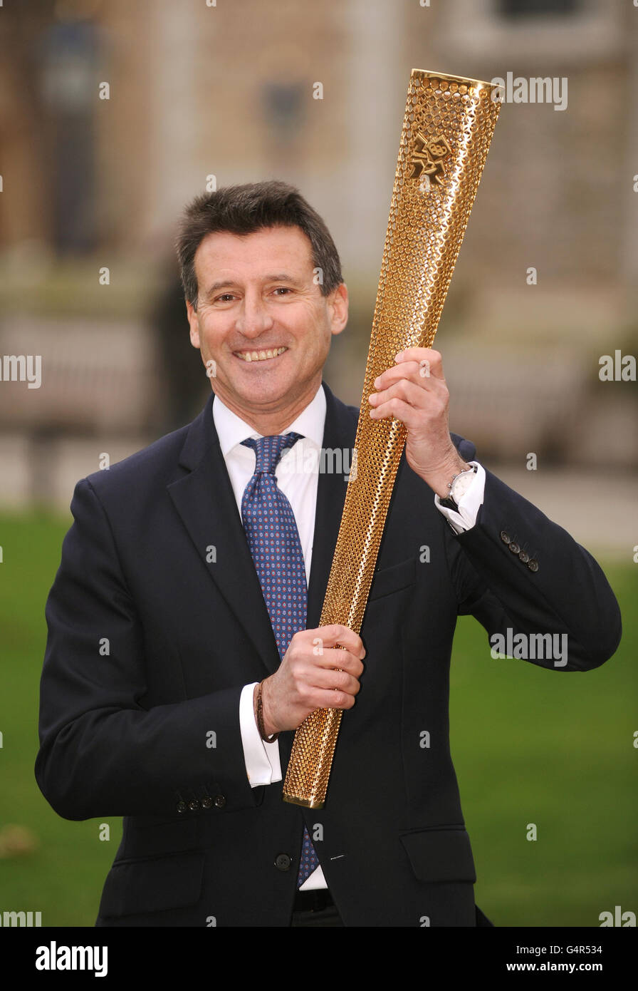 Chairman of LOCOG Lord Coe with the Olympic Torch, at a photocall to ...