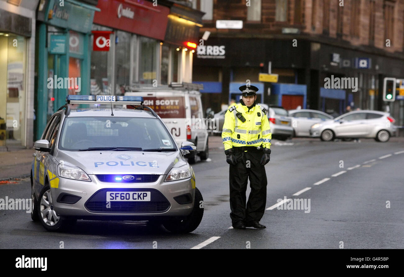Police block off Byers Road in Glasgow, Scotland, due to unsafe ...