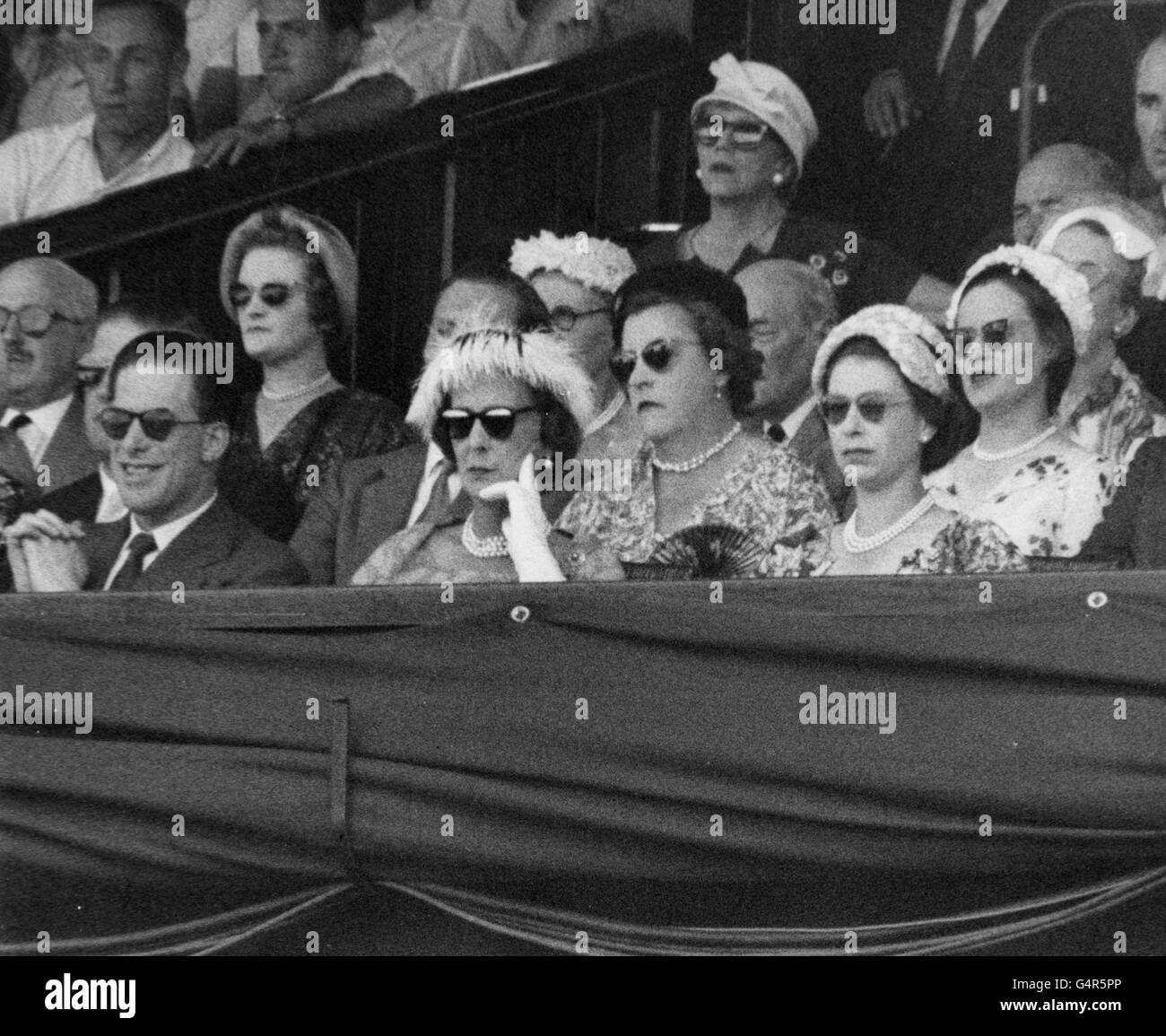 Queen Elizabeth II paying her first visit to Wimbledon as Queen, with ...