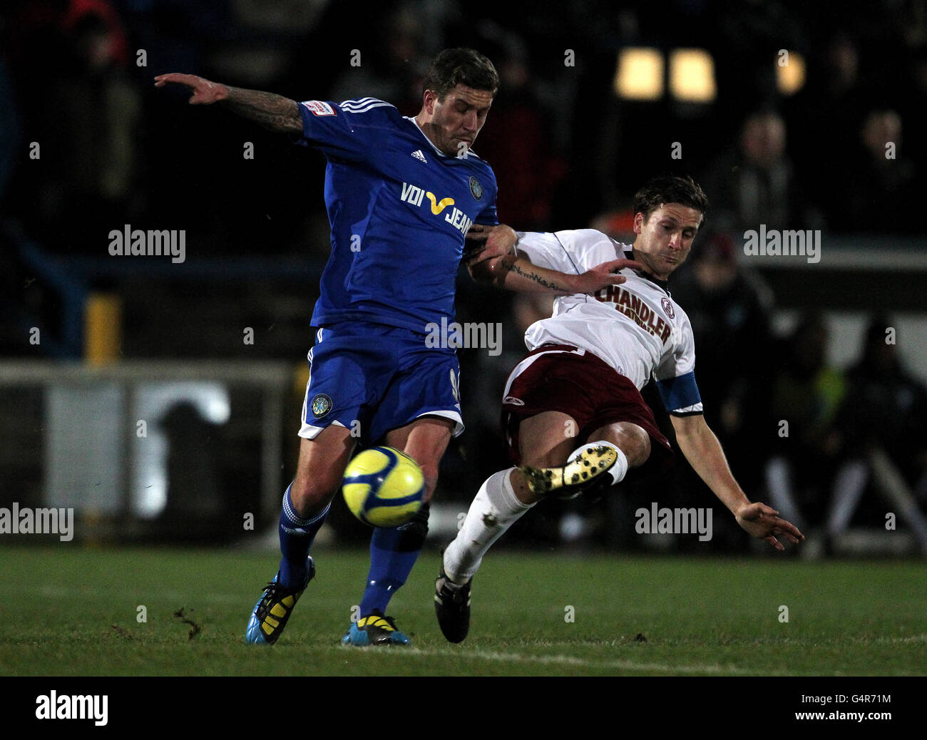 Macclesfield Town's George Donnelly (left) and Chelmsford City's Adam ...