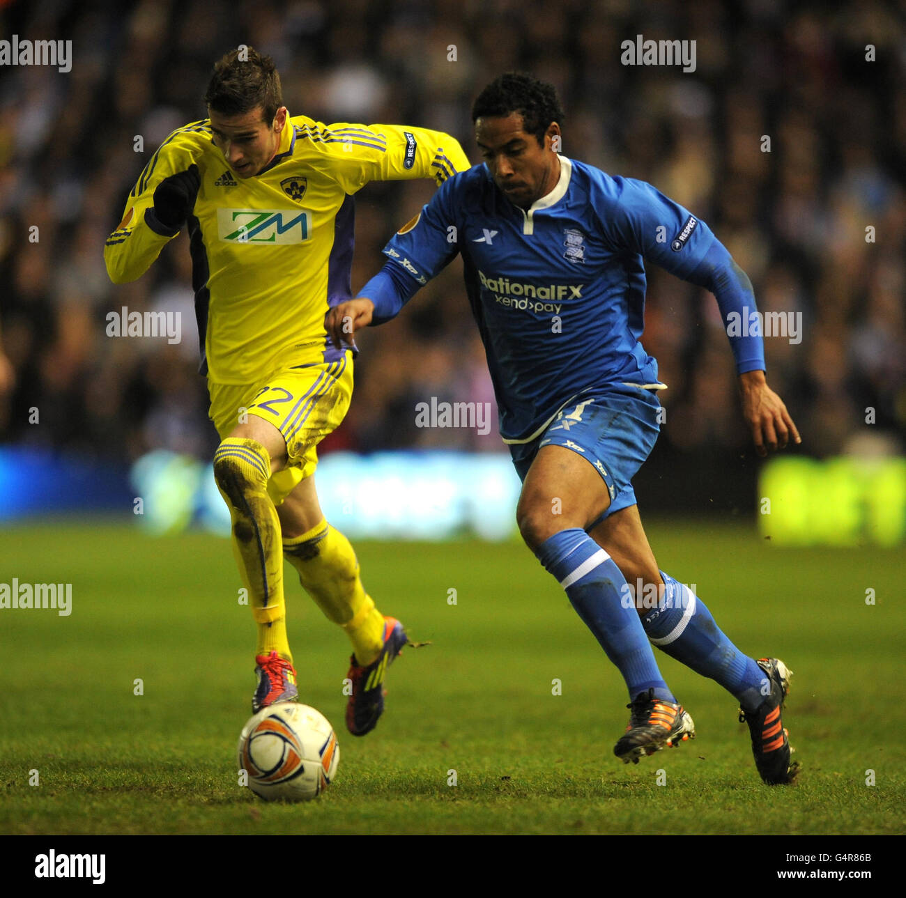 Birmingham City's Jean Beausejour (right) and NK Maribor's Nejc Potokar ...