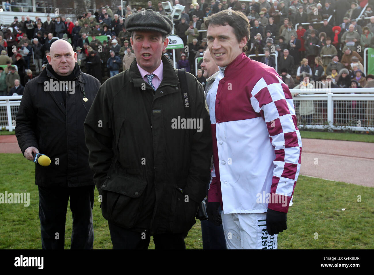 Trainer Tom George (left) alongside his Jockey Paddy Brennan in the ...