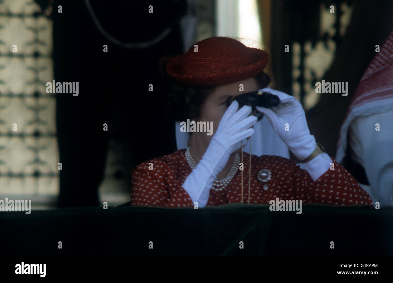 Queen Elizabeth II in the Royal box at a race meeting in Riyadh, Saudi ...