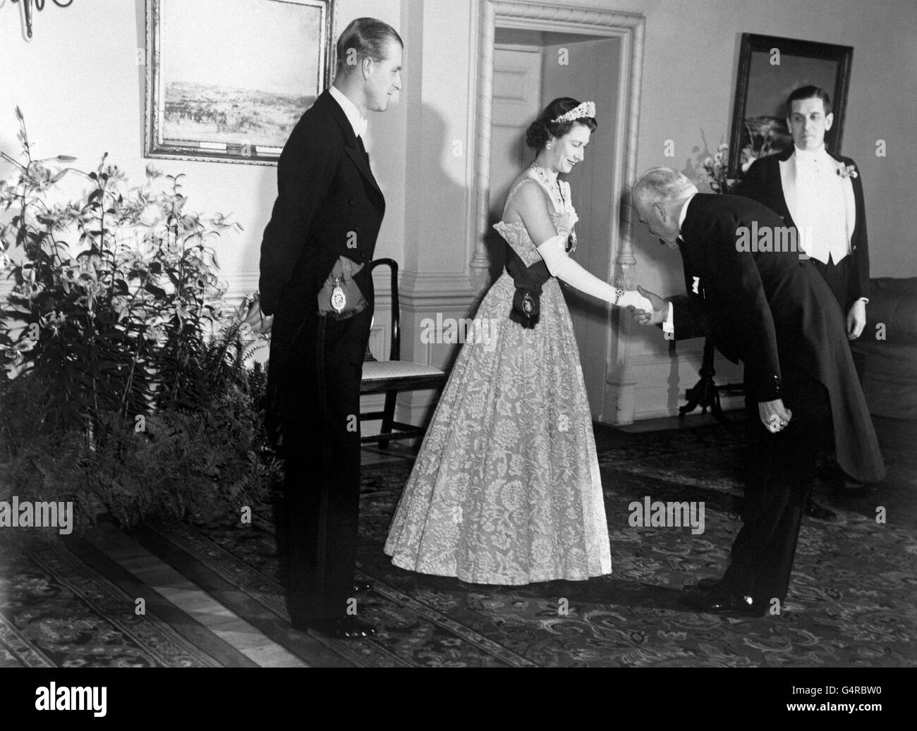 Canadian Prime Minister Louis St Laurent greets Princess Elizabeth and ...