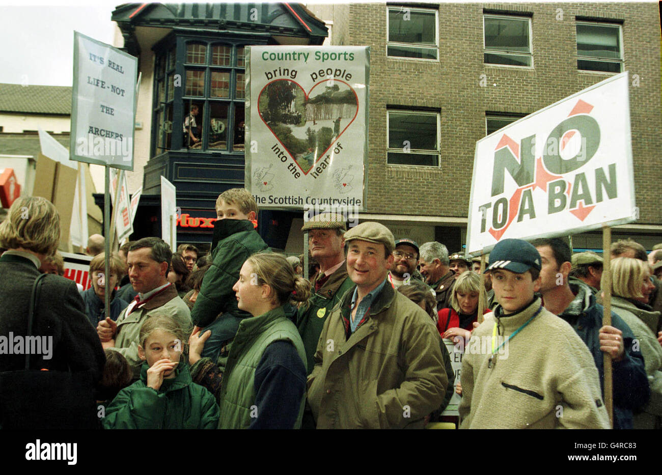 Pro-hunt campaigners get ready for their march in Newcastle in a rally ...