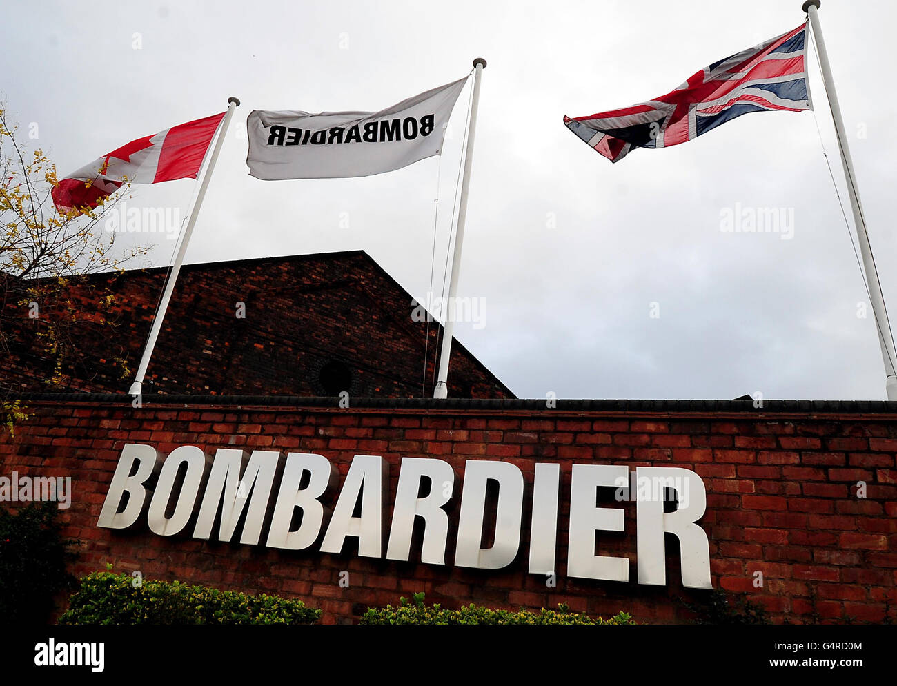 A general view of the Bombardier main entrance at Derby. The trainmaker ...