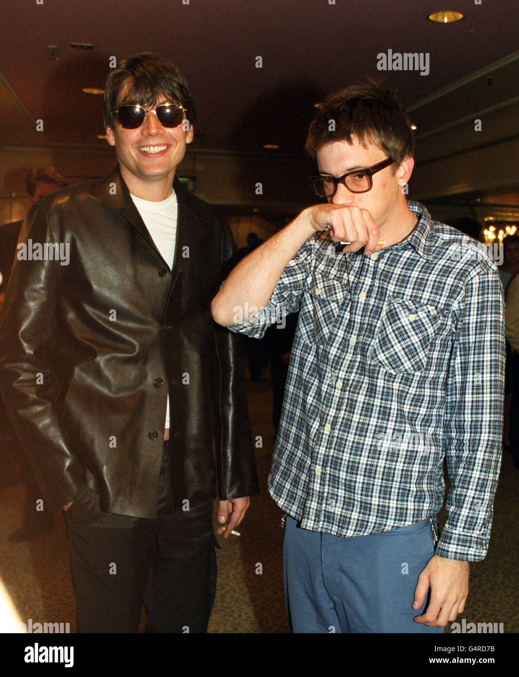 Alex James (L) and Graham Coxon of Blur arrive at the Technics Mercury ...