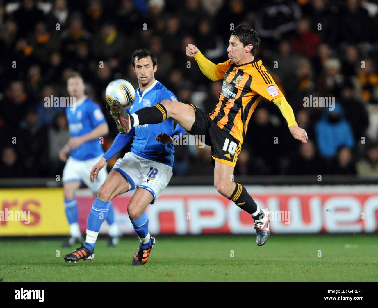Hull City's Robert Koren (right) and Birmingham City's Keith Fahey ...