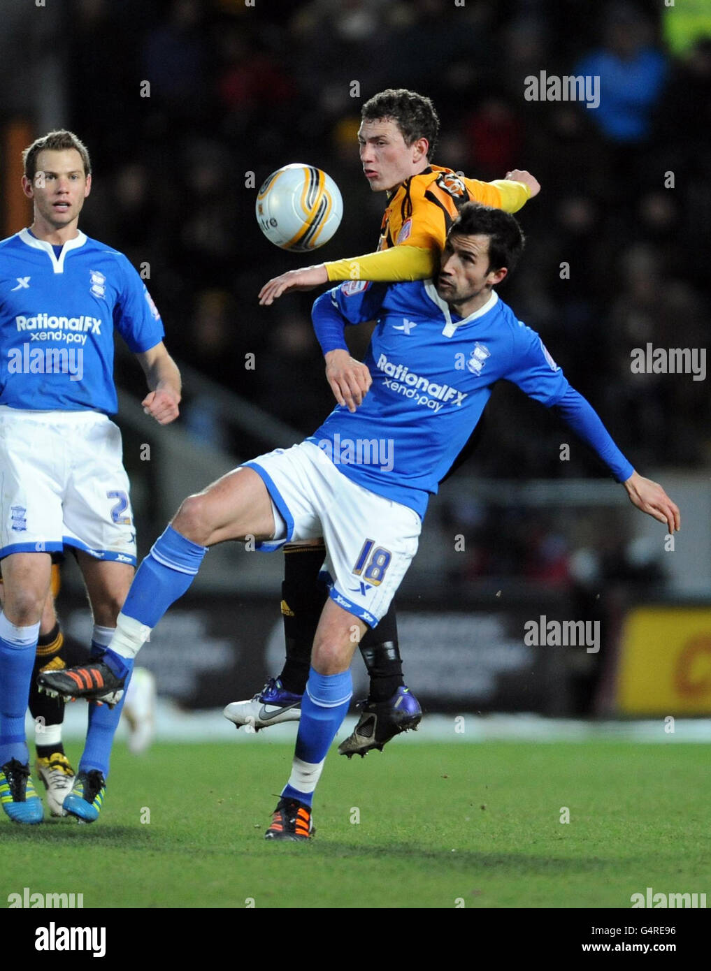 Hull City's Corry Evans (top) and Birmingham City's Keith Fahey battle ...