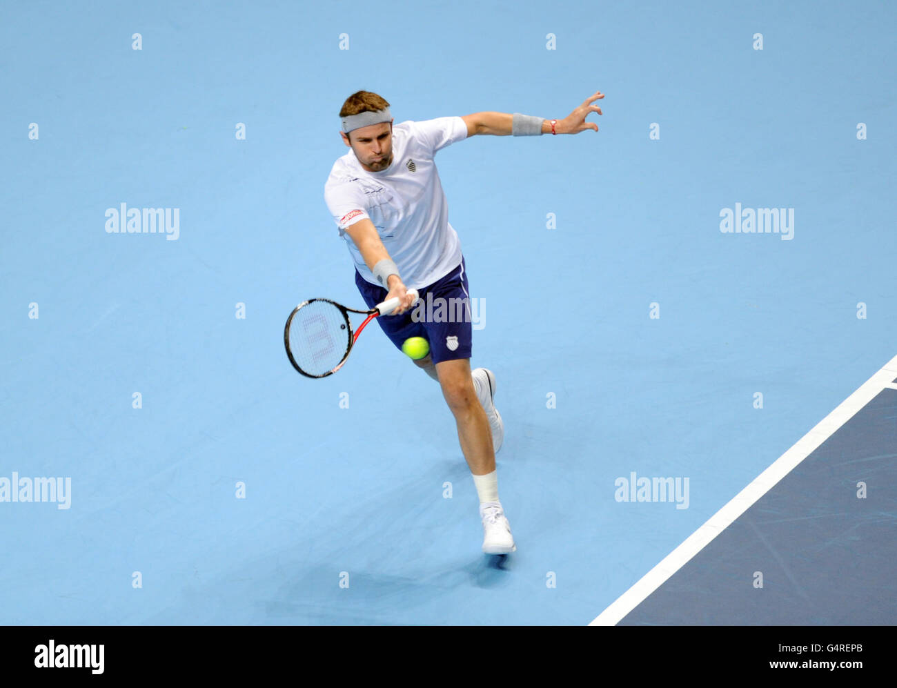Switzerland's Roger Federer competes against USA's Mardy Fish during ...