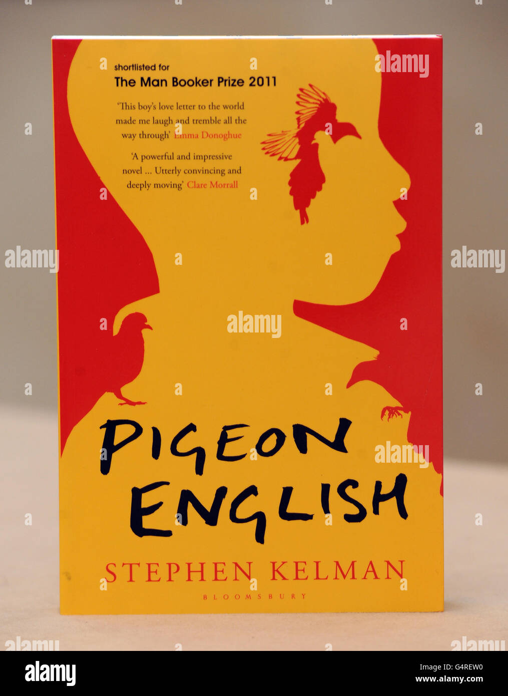Stephen Kelman's book Pigeon English is displayed during a photo call ...