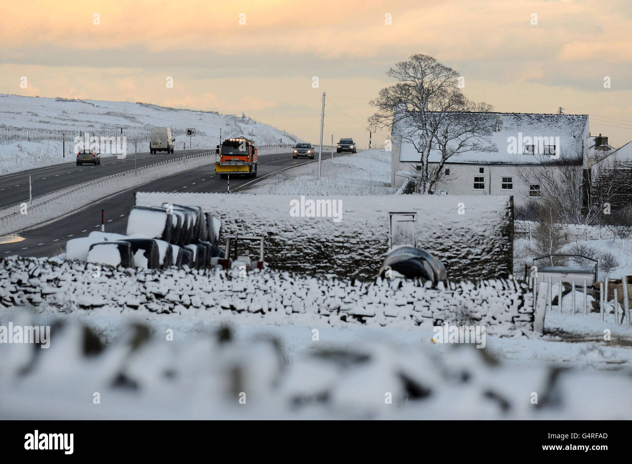 A snow plough makes its way along the A66 near Brough, after heavy snow ...
