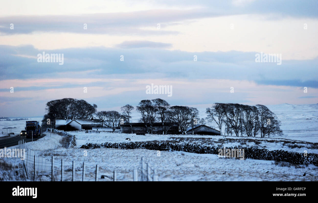 Snow fall near Brough, Cumbria, on the A66 Stock Photo - Alamy