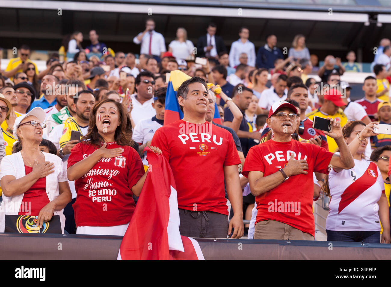 East Rutherford, NJ USA - June 17, 2016: Peruvian fans sings national ...