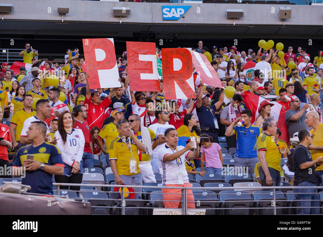 East Rutherford, NJ USA - June 17, 2016: Peruvian fans celebrate ...