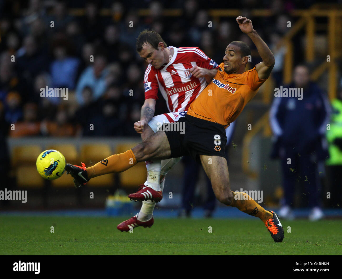Wolverhampton Wanderers' Karl Henry (R) and Stoke City's Glenn Whelan ...