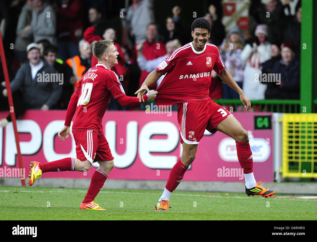 Swindon Town's Jake Jervis celebrates after scoring the opening goal ...