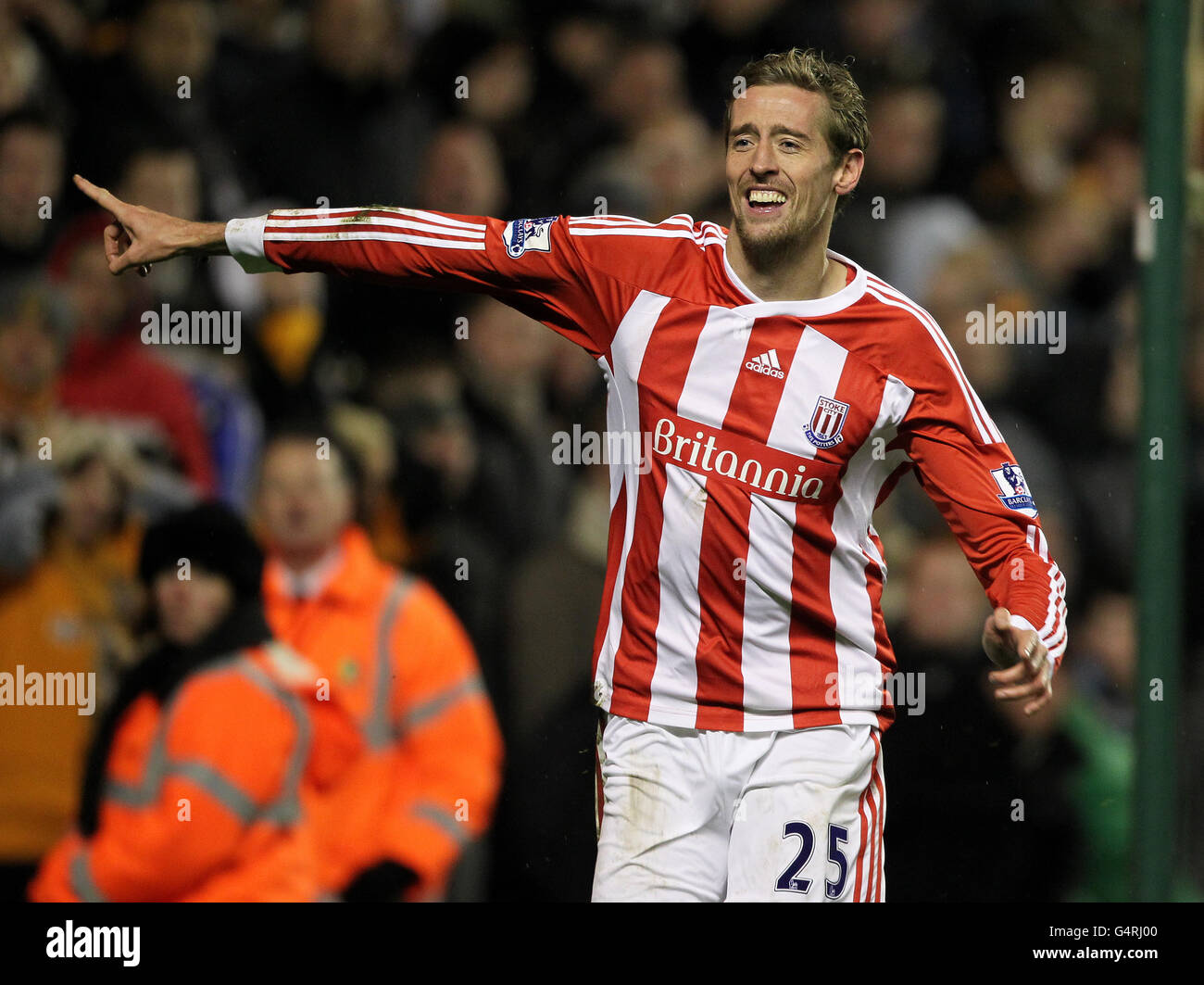 Stoke City's Peter Crouch celebrates scoring the second goal Stock ...