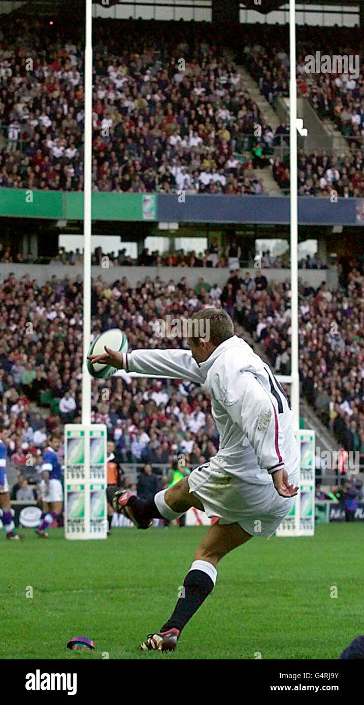 England's Jonny Wilkinson converts another kick for England during the ...