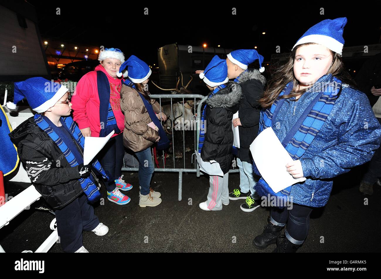 Everton fans meet the Reindeers outside of Goodison Park Stock Photo ...