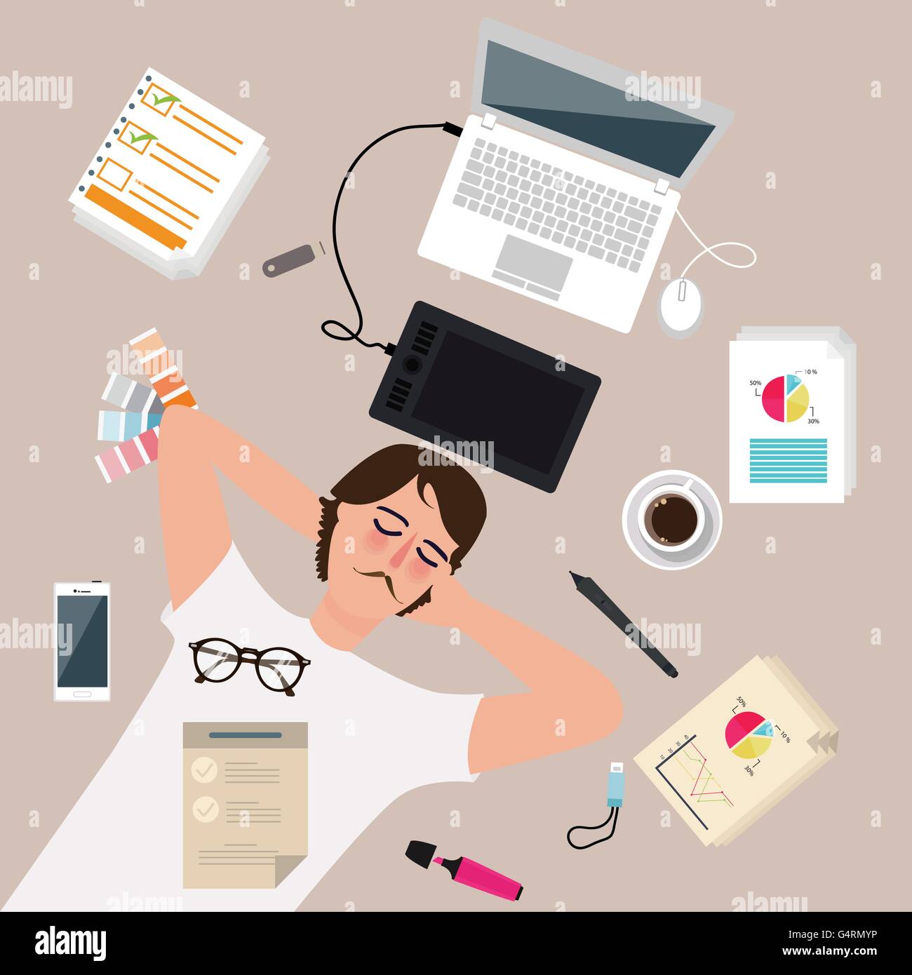 man male designer worker enjoy after work take a rest sleep around ...