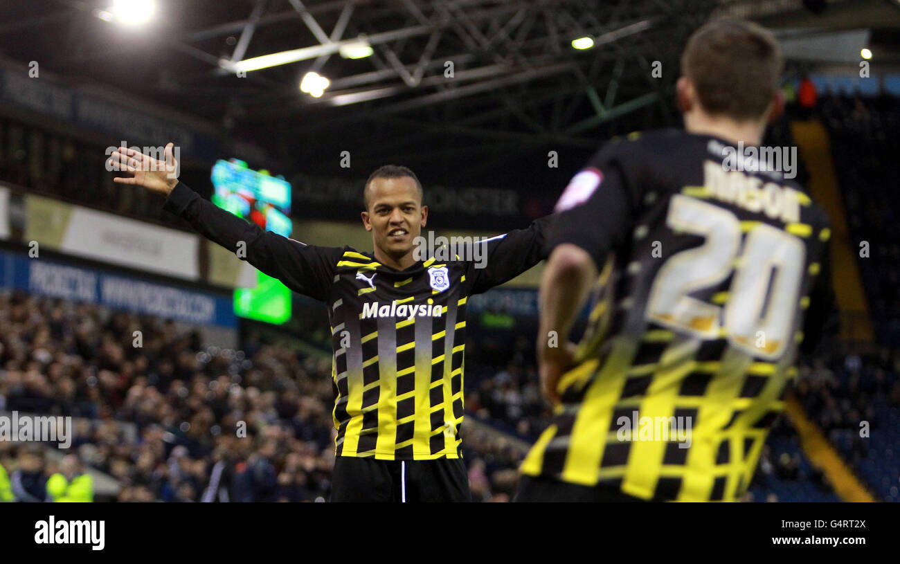 Cardiff City's Rob Earnshaw and Joe Mason celebrate their second goal ...