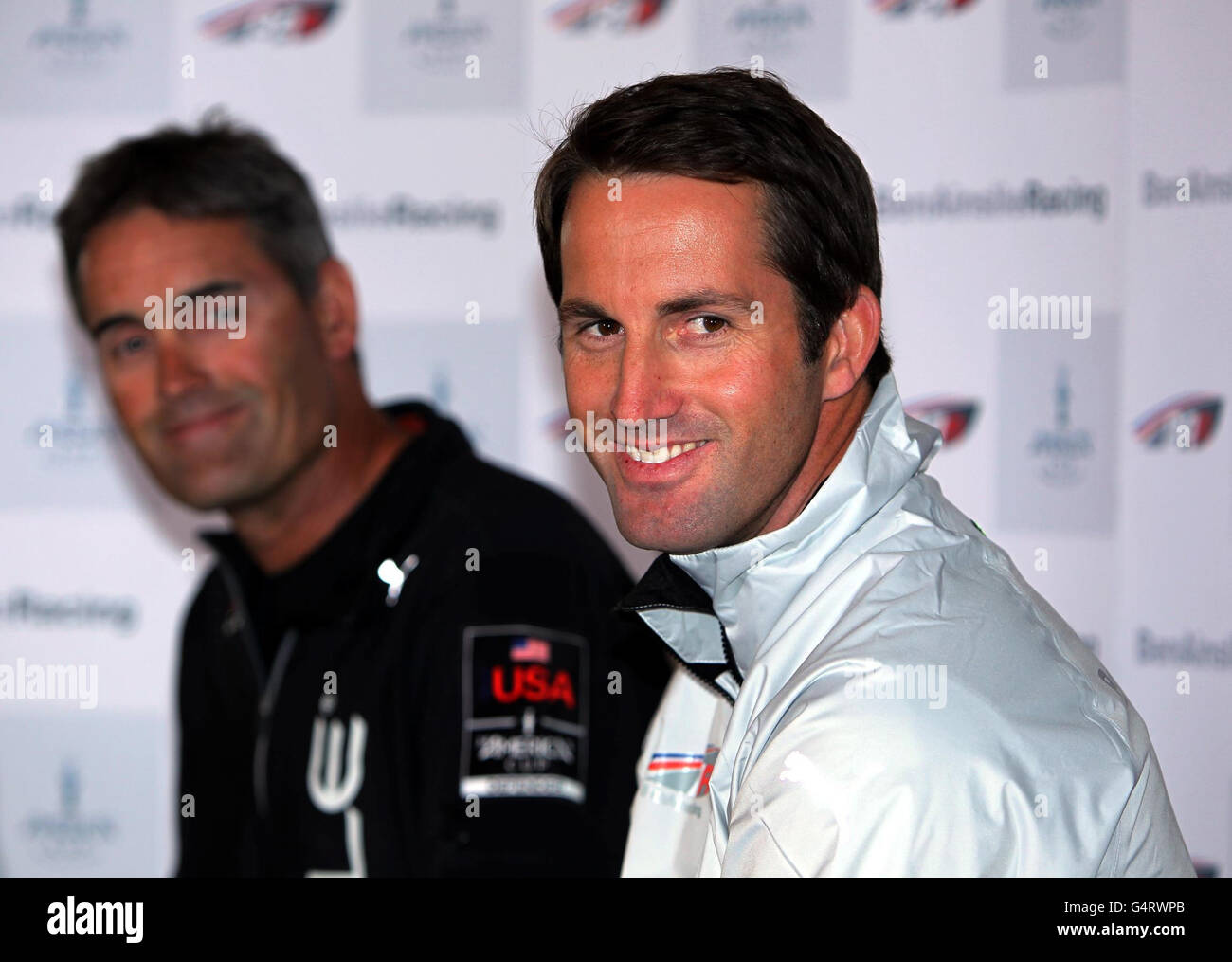 Ben Ainslie (right) with America's Cup winner Russell Coutts during a ...