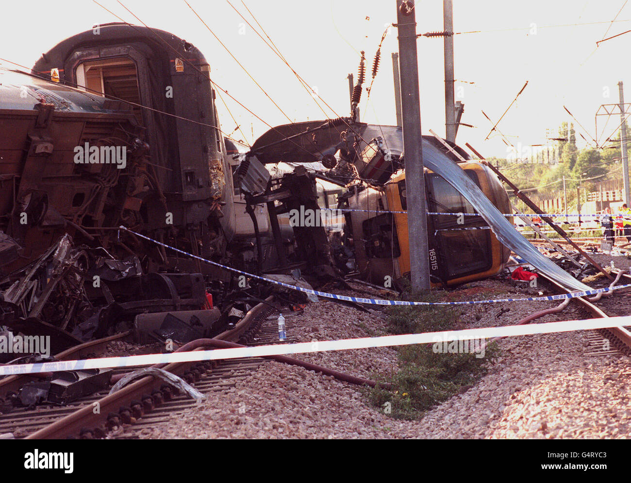 The wreckage site of the train crash where two trains collided near ...