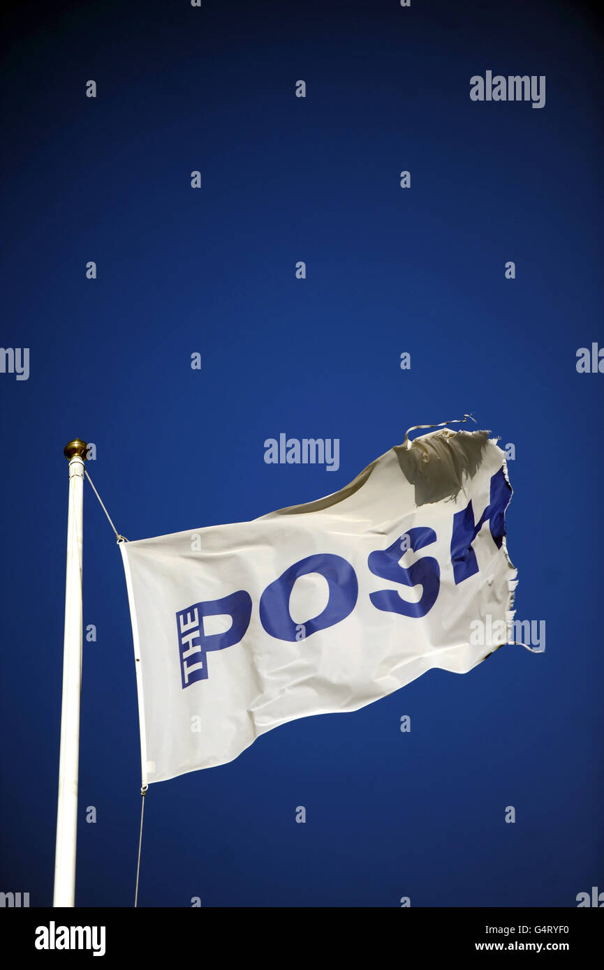 A general view of a flag flying above the ground at London Road, home ...