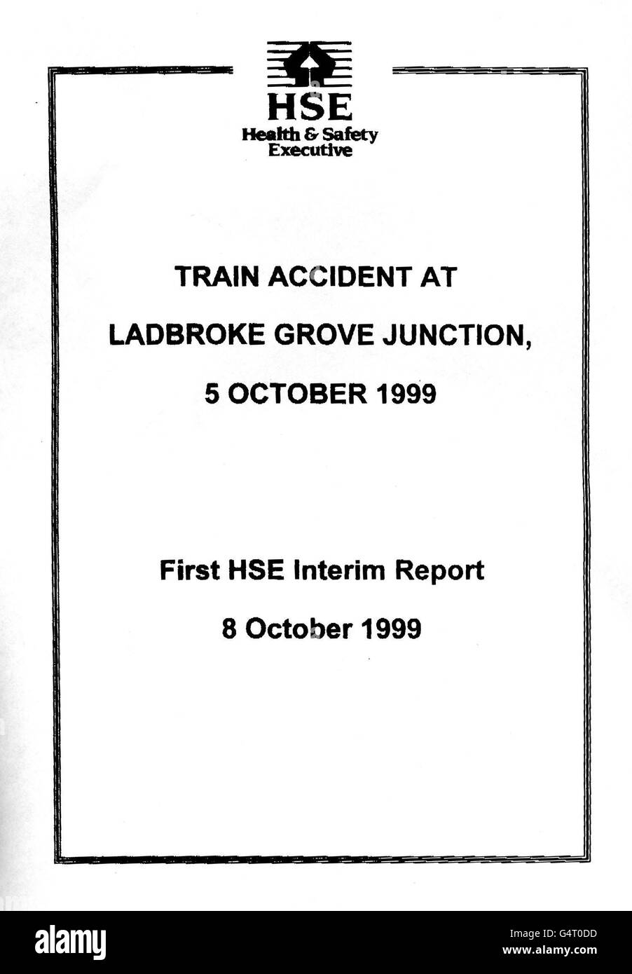 RAIL Crash report cover Stock Photo - Alamy