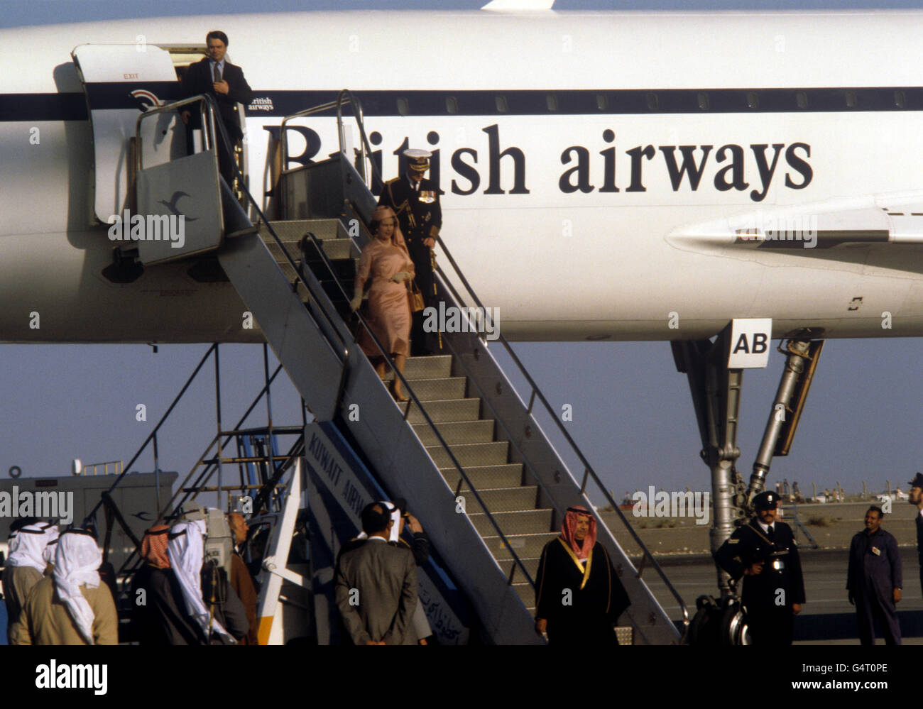 Queen Elizabeth II and the Duke of Edinburgh stepping from the British ...
