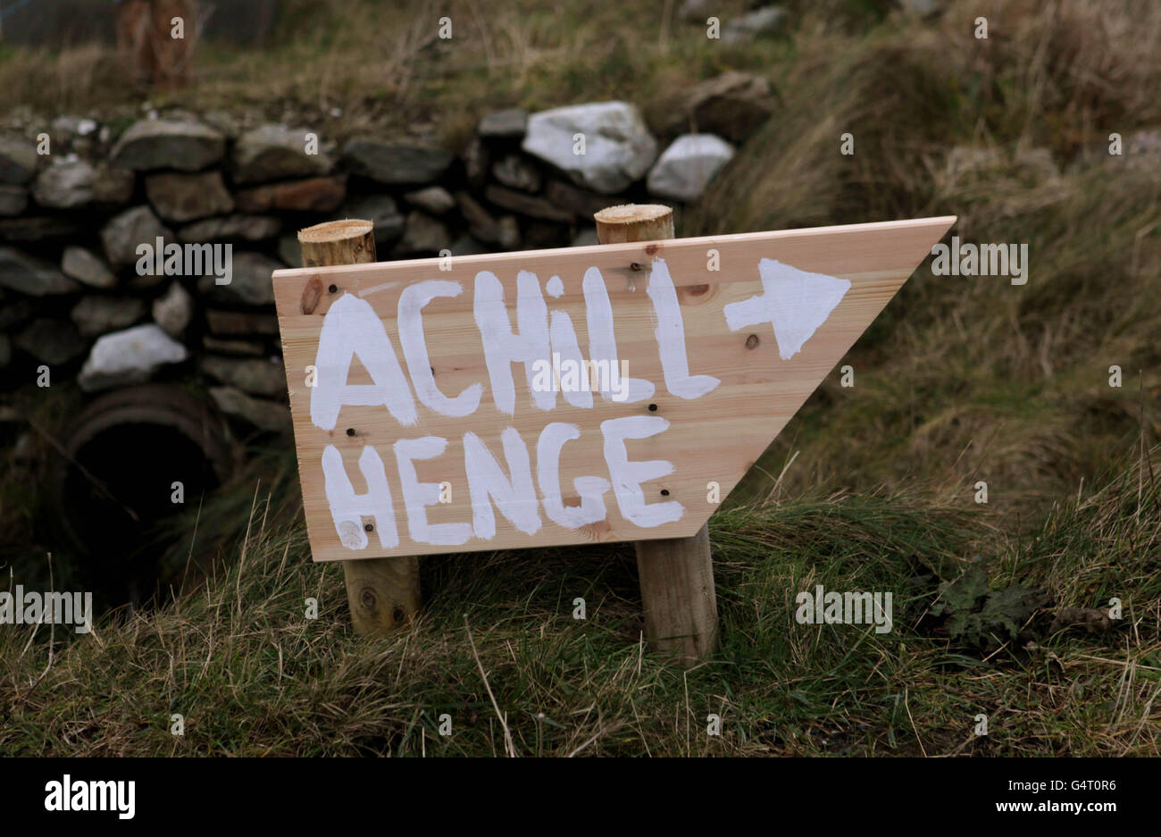 A sign post for the site dubbed Achill-Henge on Achill Island, Co Mayo ...