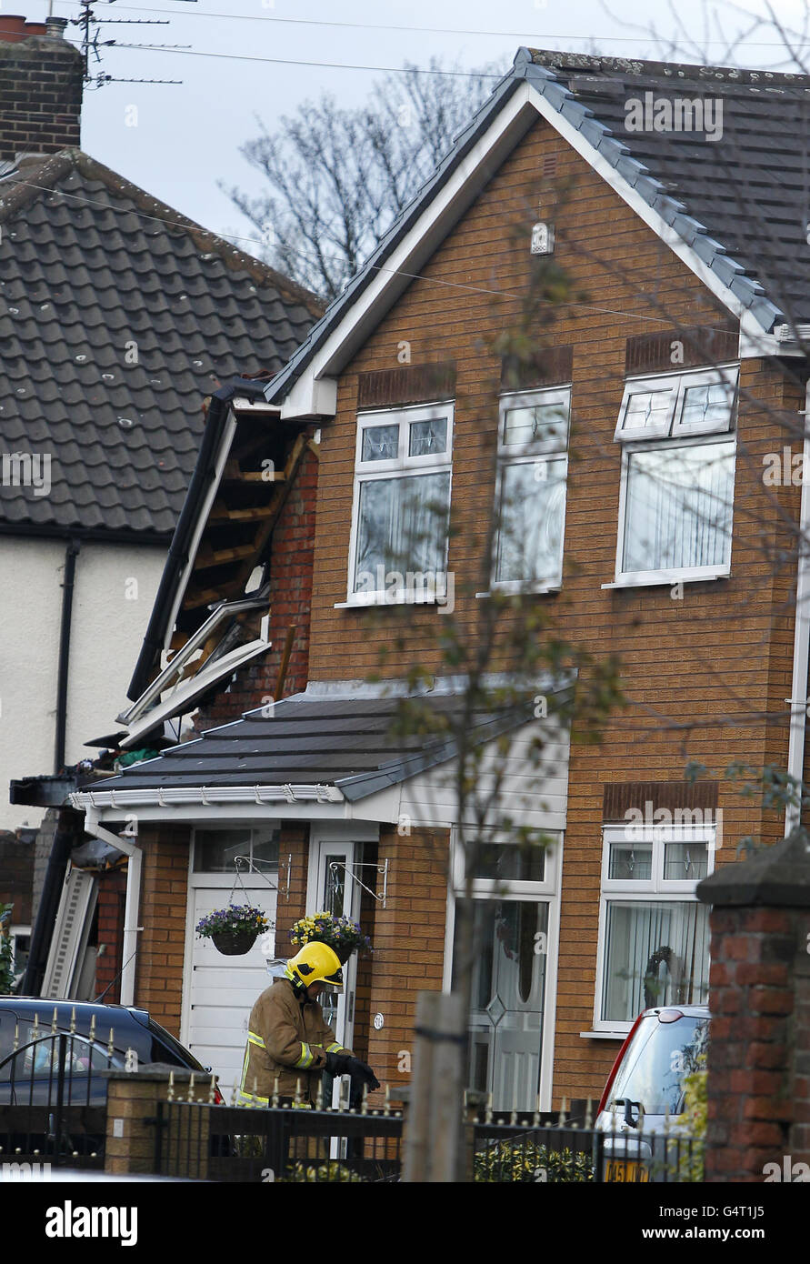 The scene of a house fire in Tarbock Road, Huyton in Merseyside Stock ...