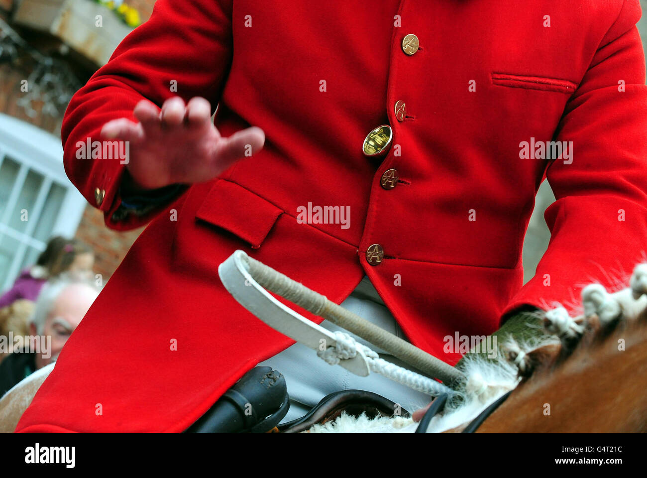 A close up of a rider on the Boxing Day Atherstone Hunt as he rides ...