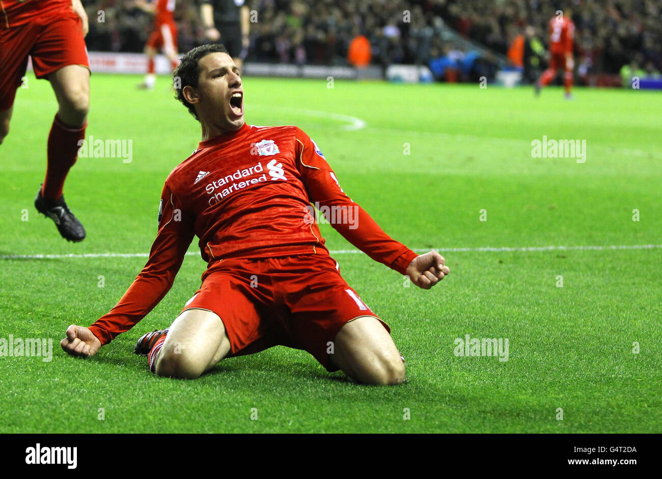 Liverpool's Maxi Rodriguez scores the equaliser during the Barclays ...