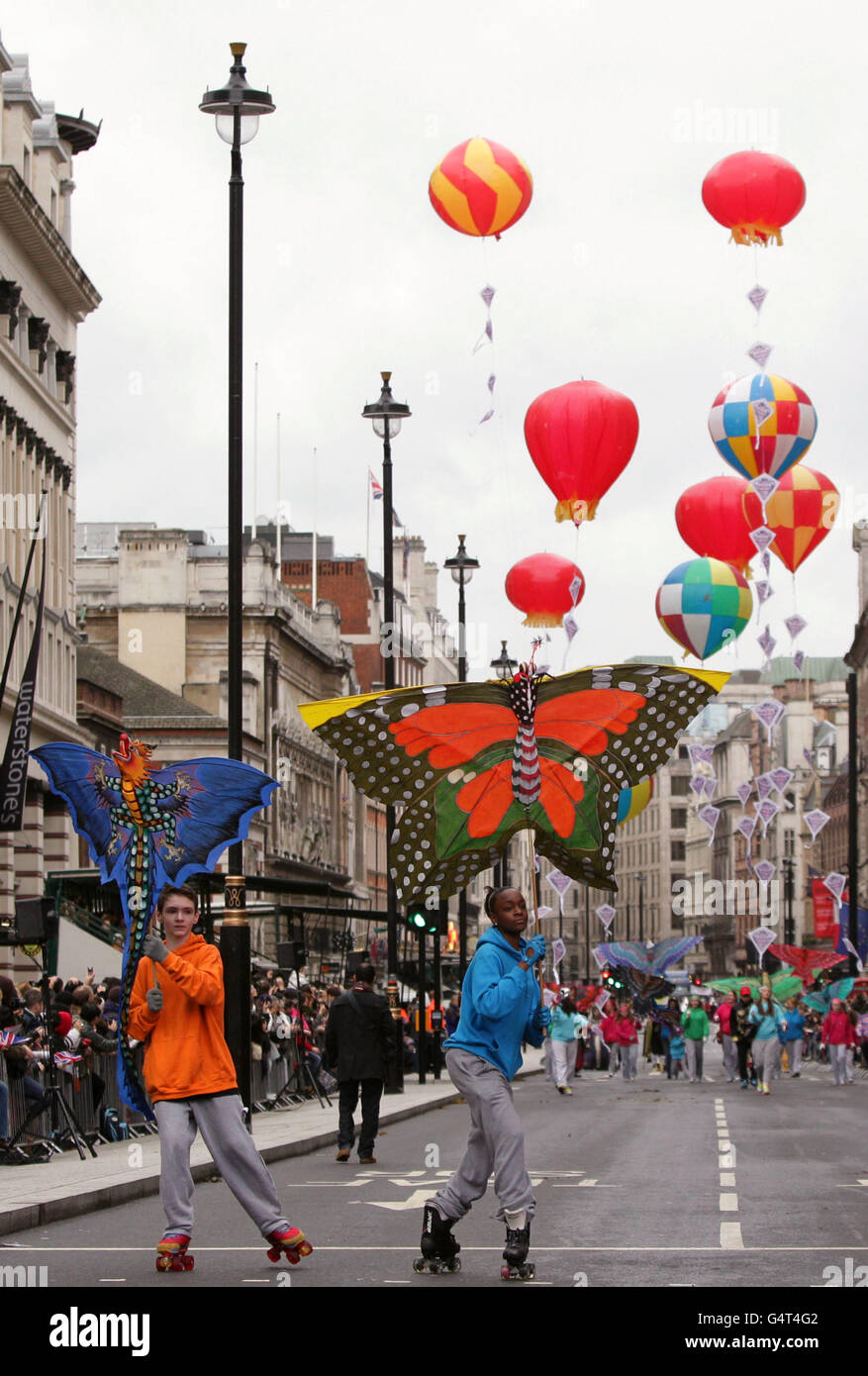 Participants take part in the london new years day parade hi-res stock ...