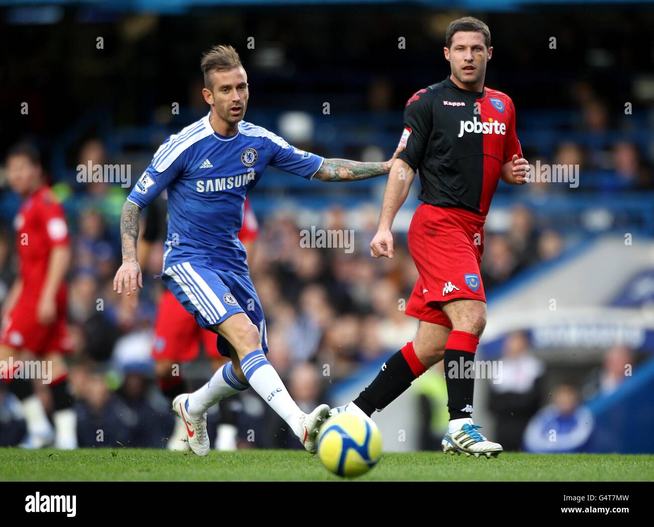 Portsmouth's Greg Halford (right) and Chelsea's Raul Meireles (left ...