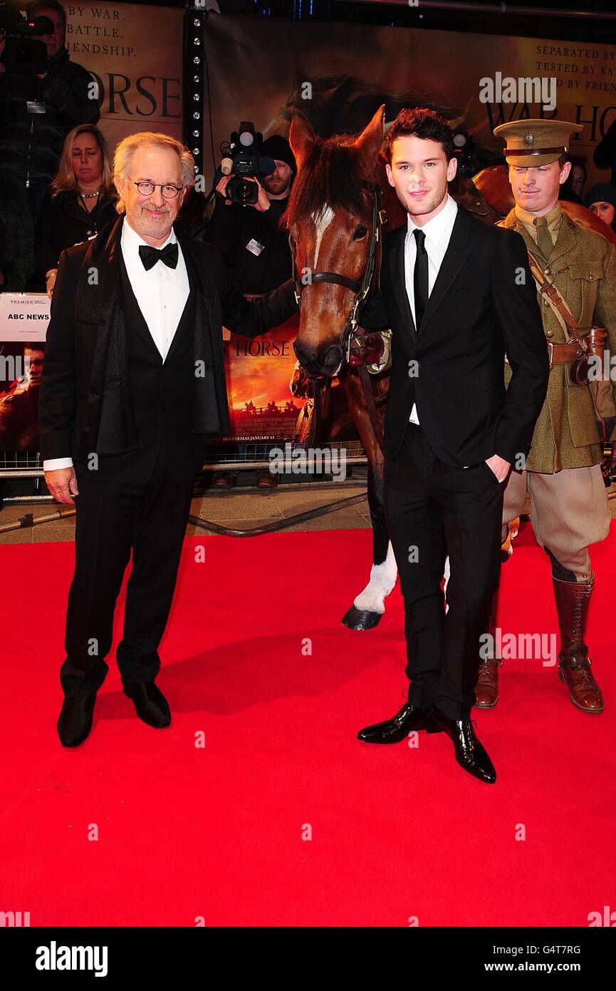 Steven Spielberg and Jeremy Irvine arriving for the UK premiere of War ...