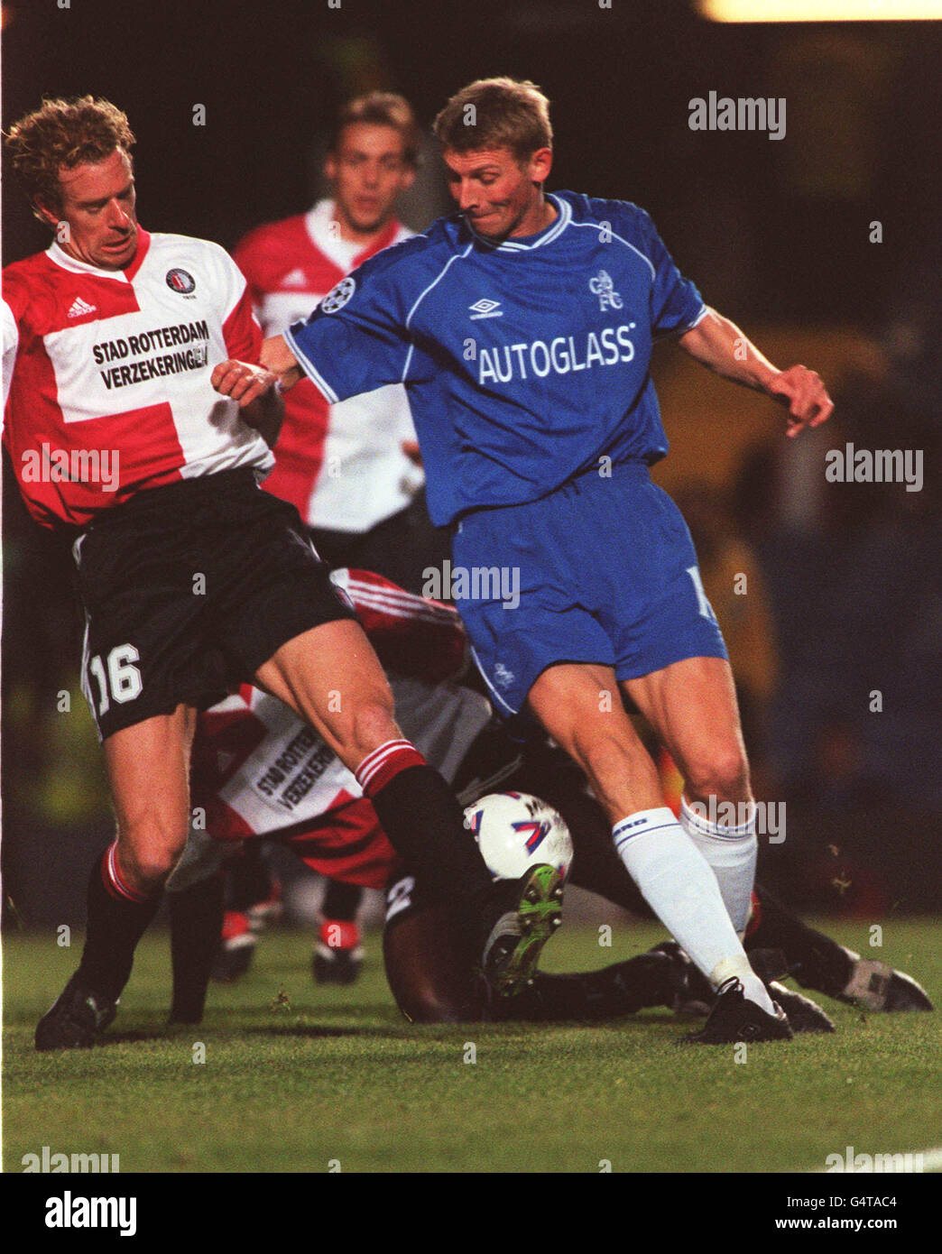 Chelsea striker Tore Andre Flo (right) fails to get the ball past ...