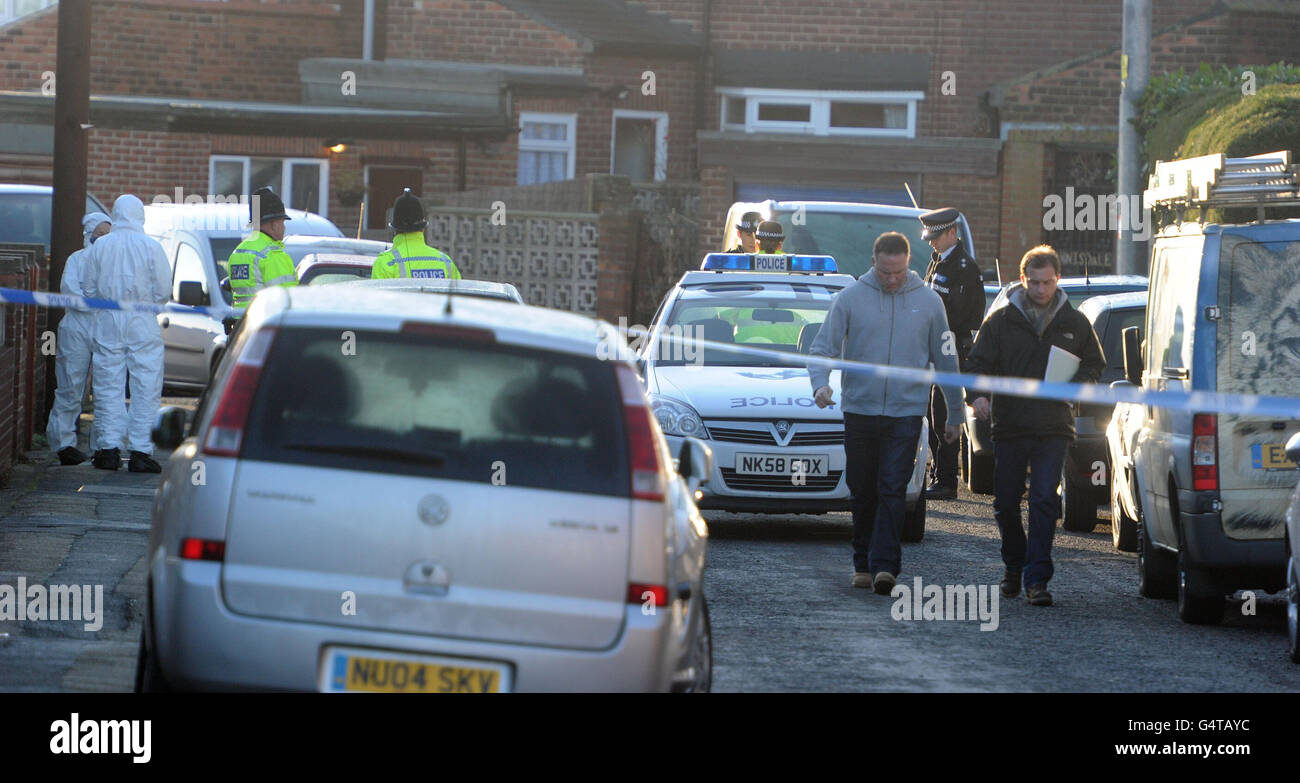 A general view of police officers at the scene on Greenside Avenue in ...